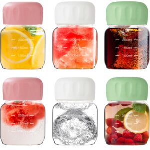 danmu 6 pack glass water bottles, clear water bottles leakproof 10oz, small water bottles 300ml,glass juice bottles for juicing, juice bottles,glass juice bottles with lids,assorted color