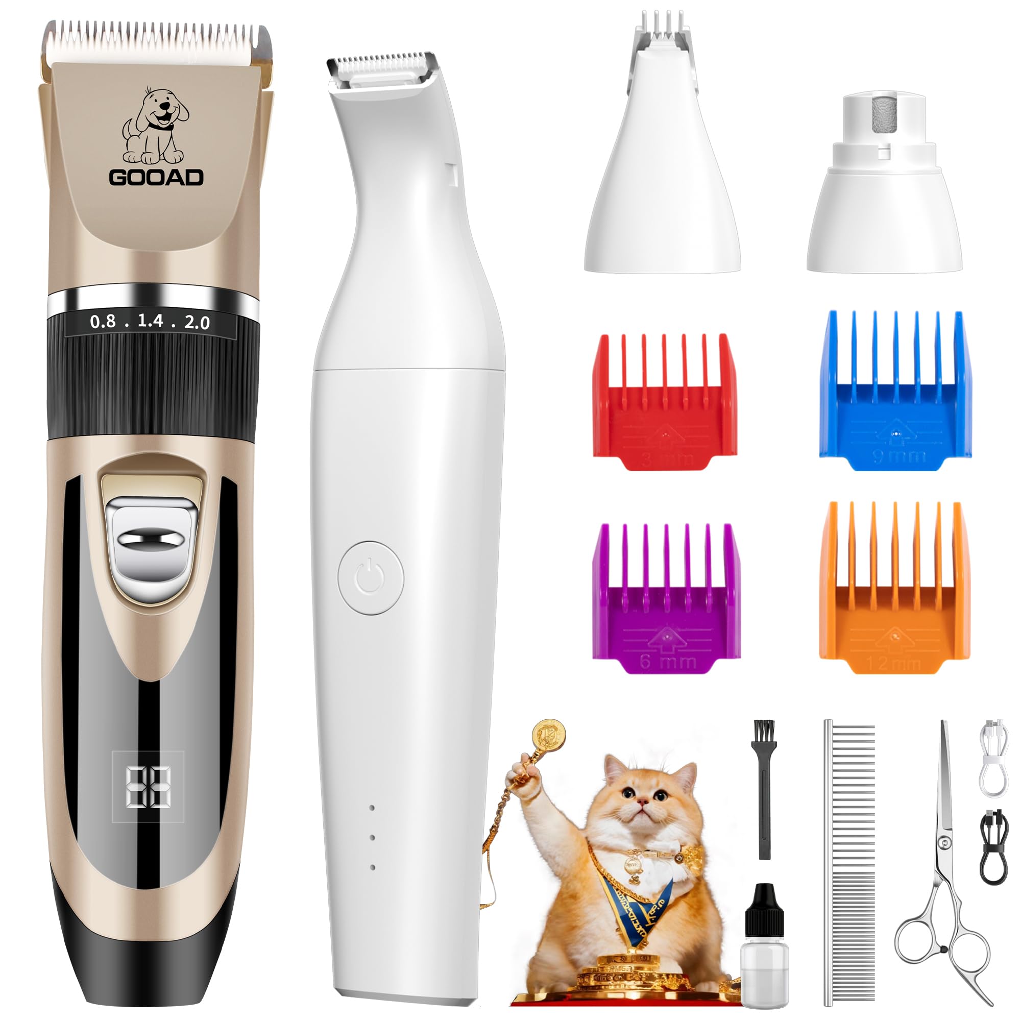 Gooad Cat Clippers for Matted Hair, Cordless Cat Hair Trimmer for Grooming, Quiet Cat Shaver for Long Hair, Cat Paw Trimmer Nail Grinder,Pet Shaver Cat Grooming Kit for Cats Small Dogs Animals