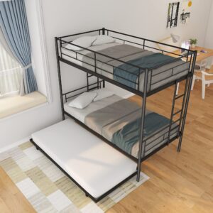 GOWE Twin Over Twin Metal Bunk Bed Frame with Trundle£¨Upgrade Reinforcement Version£©