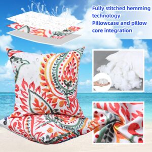 Mindsoft 4 Pack Indoor Outdoor Inflatable Ottoman and Waterproof Pillows Round Footstools Footrest Ottoman with Handle, Throw Pillows Portable Ottoman Pouf for Patio Garden Camping Home Travel