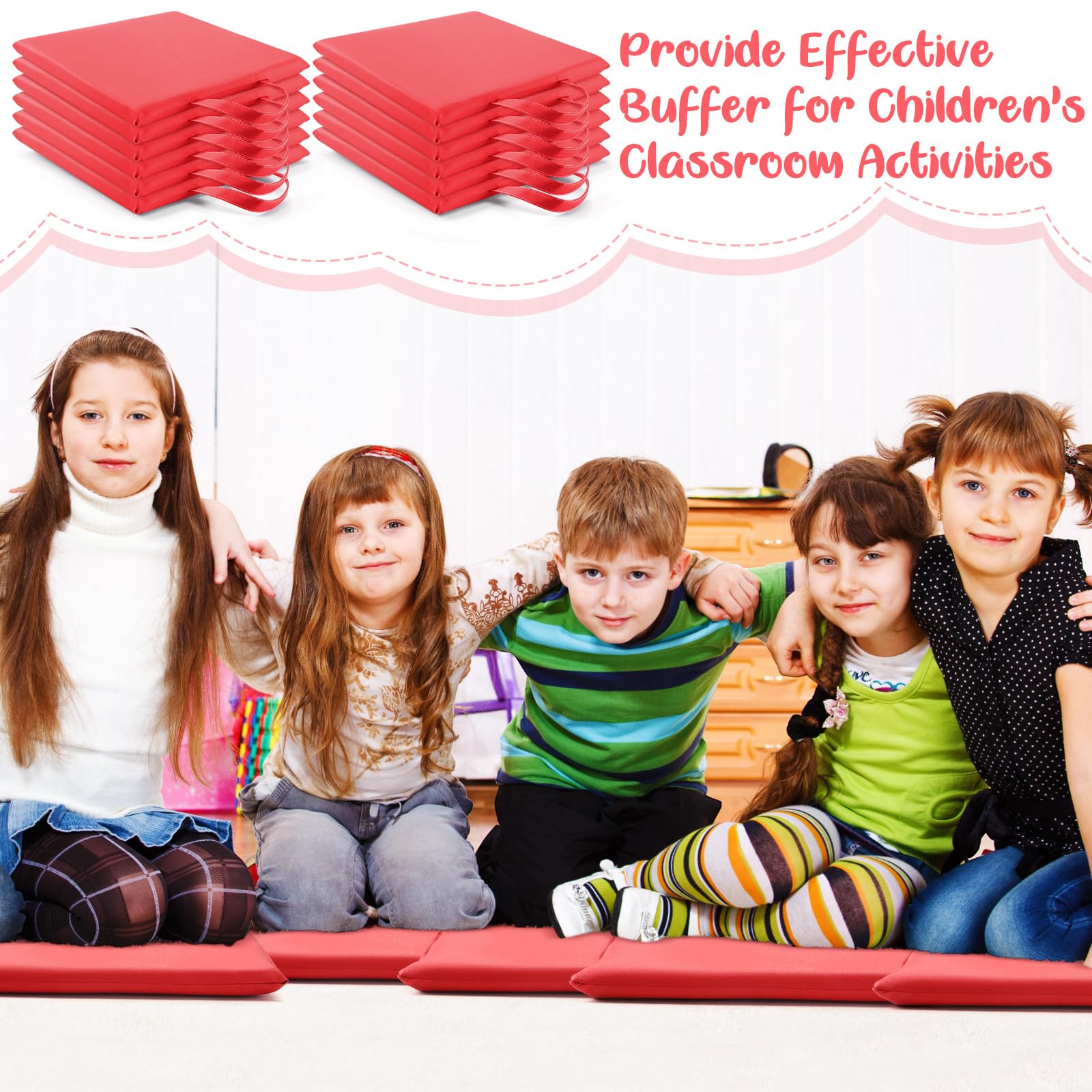 Suzile 12 Pcs 12'' Floor Cushions for Classroom Flexible Floor Seating with Handles Classroom Carpet Cushions for Kids Toddlers Daycare Preschool Furniture(Red,Square)