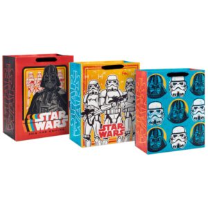 hallmark star wars 13" large gift bags (3 bags: darth vadar and storm troopers) for birthdays, christmas, holidays