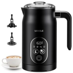 kidisle electric milk frother, 4 in 1 milk frother and steamer with temperature control, automatic warm and cold foam maker for coffee, latte, hot chocolate, cappuccinos, macchiato, black