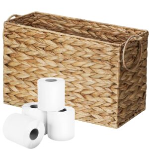 nihome wicker toilet paper storage basket, 16x9.4x6.3 inches slim design for space saving, handcrafted multi-functional organizer with handles for bathroom, umbrellas, magazines, toys & more