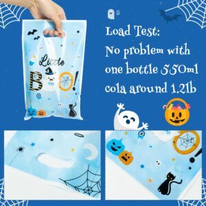 Haooryx Bule Little Boo Favor Bags, 50Pcs Halloween Little Ghost Plastic Gift Bag Birthday Party Gift Warp Goodie Candy Treat Bags for Halloween Party Kids Boys Birthday Baby Shower Party Favor Supply