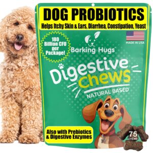 barking hugs digestive chews - natural probiotic & prebiotic enzyme treats for dogs - 6 digestive enzymes - helps with itching, allergies, gut health, digestion & diarrhea