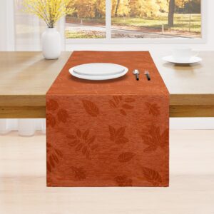 Smiry Thanksgiving Table Runner, 13x72 Inch Waterproof Fabric Fall Table Runner, Autumn Leaves Damask Table Runner for Harvest Parties, and Holiday Dinner, Rust