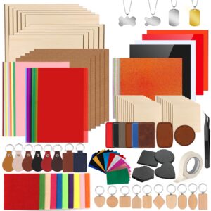 adrattnay laser material explore kit, 170pcs laser engraving material for laser crafting,17 kinds laser engraver blanks includes basswood, birch, acrylic, leather, metal for laser engraver