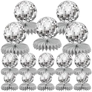 15 pcs silver disco theme honeycomb centerpieces disco ball party decorations 70s disco party table centerpieces for back to 70s party supplies favors