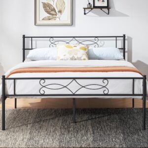 vecelo full size bed frame metal platform with headboard/steel slat support/no box spring needed/easy assembly