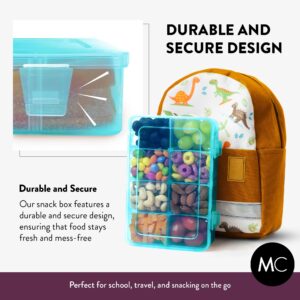 Snack Box Containers Set of 2-Reusable,100 Dissolvable Labels, 8 Adjustable Compartments, Dishwasher Safe, BPA-Free, Food Grade, Durable Design, PARENT TESTED PARENT APPROVED AWARD (2 Pack) (Cyan)