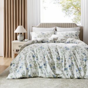 tina's home duvet cover queen size - reversible floral duvet cover set with zipper closure - 3 pieces bedding set, 1 duvet cover 90"x90" & 2 pillow shams 20"x26"