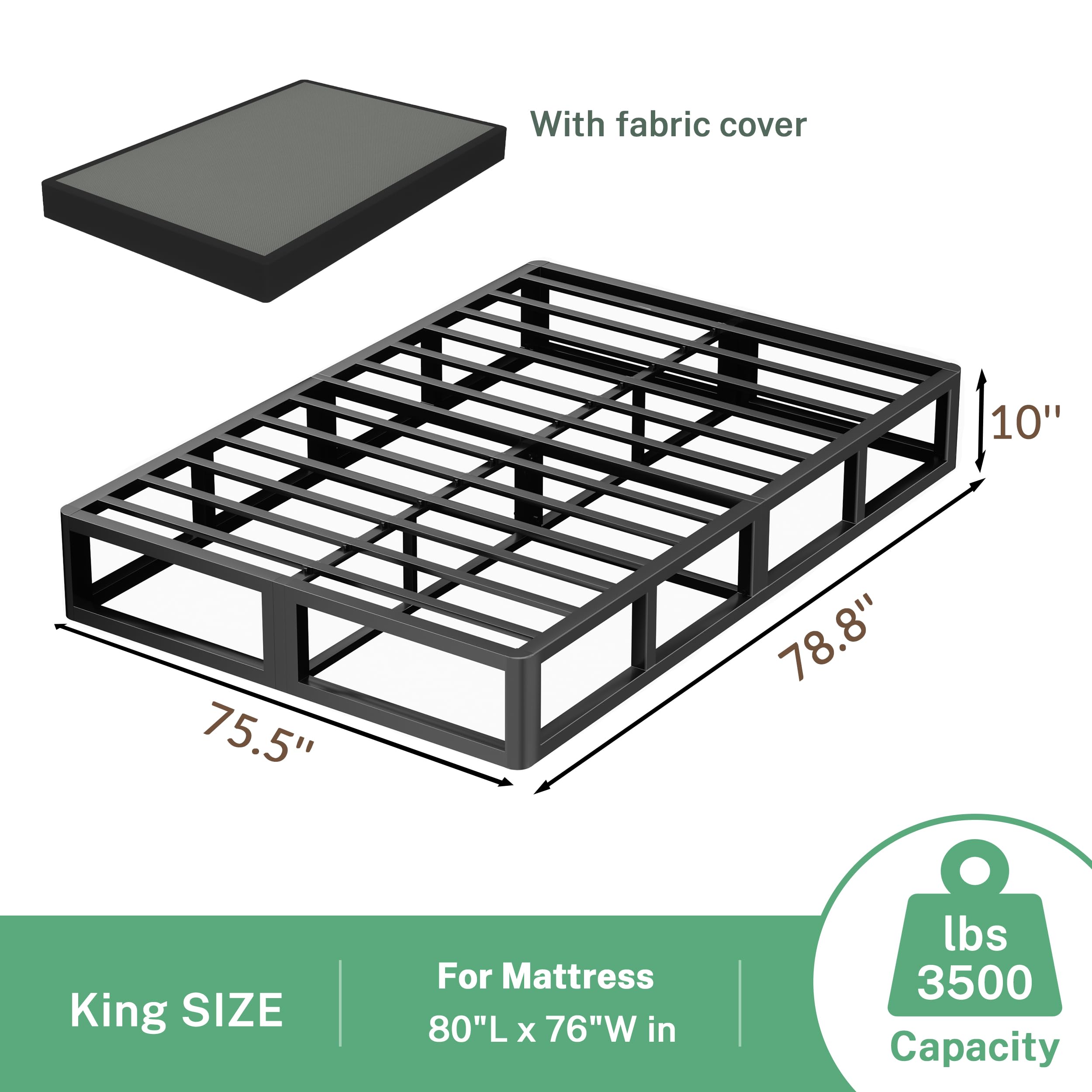 VIPSHOW 10 Inch King Metal Bed Frame Round Corner Low Platform Bed Frames 3500 LBS Heavy Duty Steel Slats Support Mattress Foundation No Box Spring Needed, Noise Free, Easy Assembly, Black