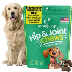 barking hugs hip and joint supplement for dogs - 500 mg glucosamine for dogs per soft chew - nature-based for maximum dog joint pain relief - 11 active ingredients support dog hip & joint care.