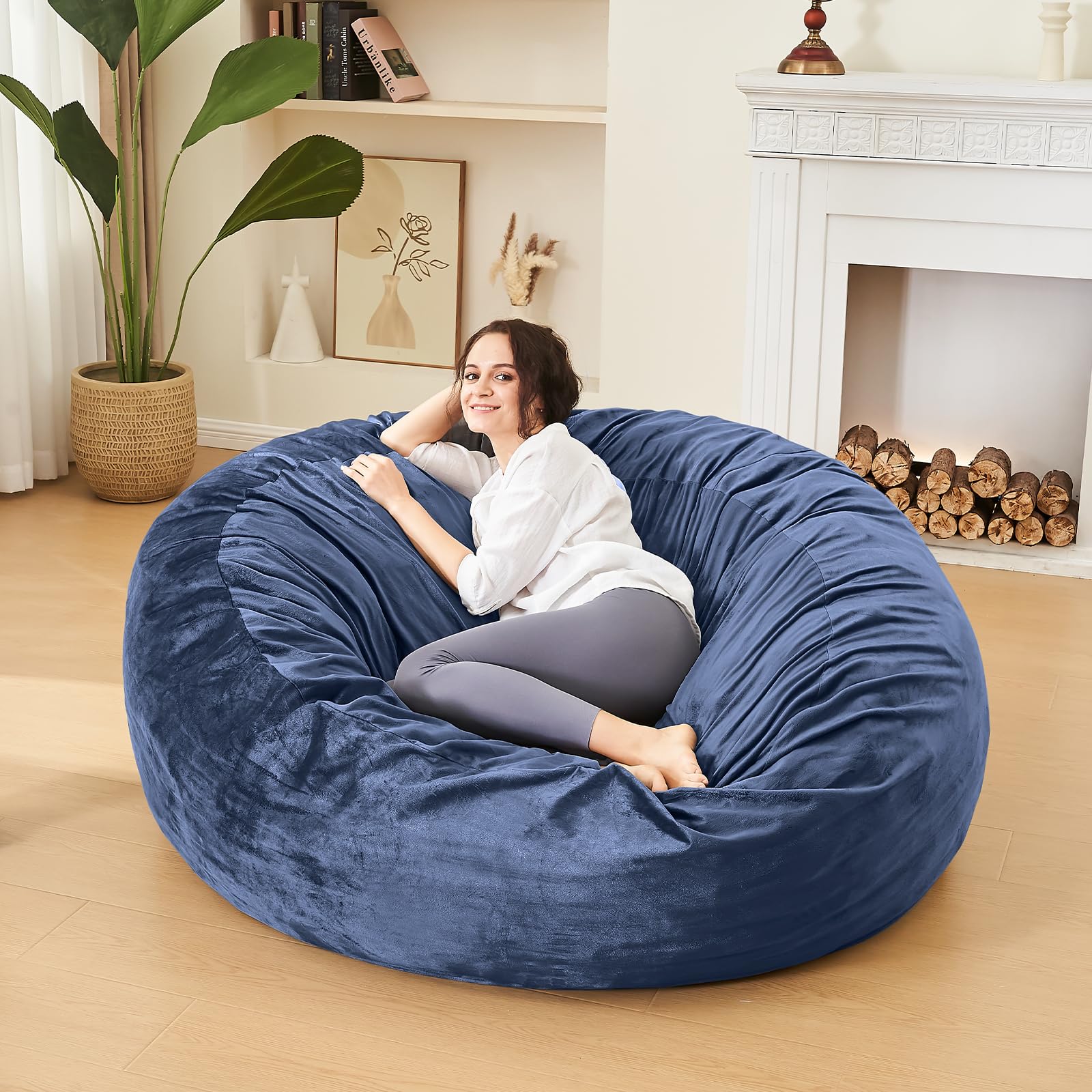 ILPEOD Bean Bag Chairs for Adults - Memory Foam Furniture BeanBag Chair - Kids/Teens Sofa with Soft Micro Fiber Cover - Round Fluffy Couch for Living Room Bedroom College Dorm - 4 ft, Navy