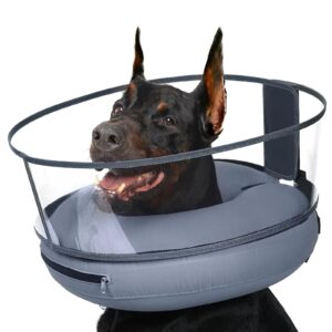 barkless dog cone, dog donut collar after surgery, inflatable dog cone with clear anti-licking shield, alternative to cone of shame for large medium dogs, does not block vision