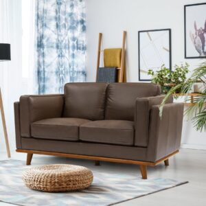 Valencia Artisan Full Leather Loveseat Sofa 66”| Pure Full Italian Nappa Leather Couch, Solid Wood Accent, Ultimate Comfort, Chocolate