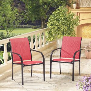 vicllax patio dining chairs set of 2, stackable outdoor chairs set with armrests for poolside, backyard, garden, deck, porch, red