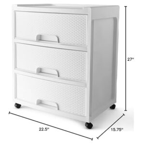 RedCarp 3 Drawer Wide Diamond Arctic White Plastic Storage Cart,15.75"" X 22.5"" X 27"". Also Serve As An Additional Work Stand Next To Desks And Work Tables,For Storing Office Supplies, Files