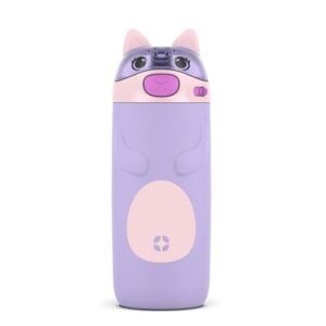 ello ellies 12oz vacuum insulated stainless steel kids water bottle with straw and built-in carrying handle and leak-proof locking lid for school backpack, lunchbox and outdoor sports, cat