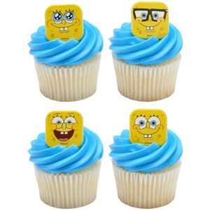 decopac spongebob squarepants™ mood faces rings, spongebob cupcake decorations featuring spongebob squarepants, yellow - 24 pack