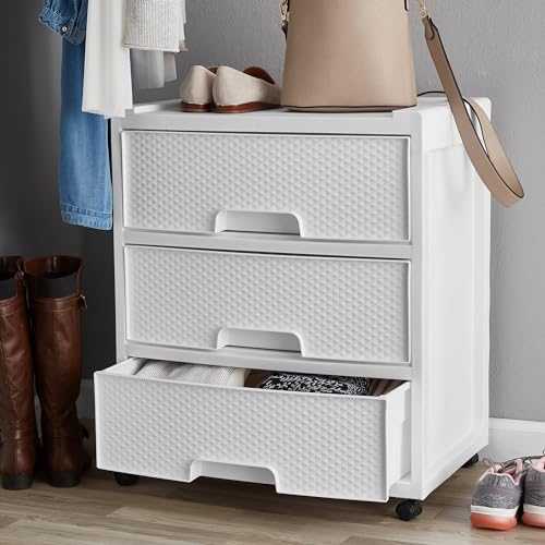 RedCarp 3 Drawer Wide Diamond Arctic White Plastic Storage Cart,15.75"" X 22.5"" X 27"". Also Serve As An Additional Work Stand Next To Desks And Work Tables,For Storing Office Supplies, Files