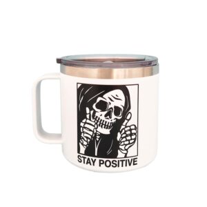 exigent funny stay positive skull coffee tea cup mug collectible 14oz ounces birthday gifts decorations (skull)