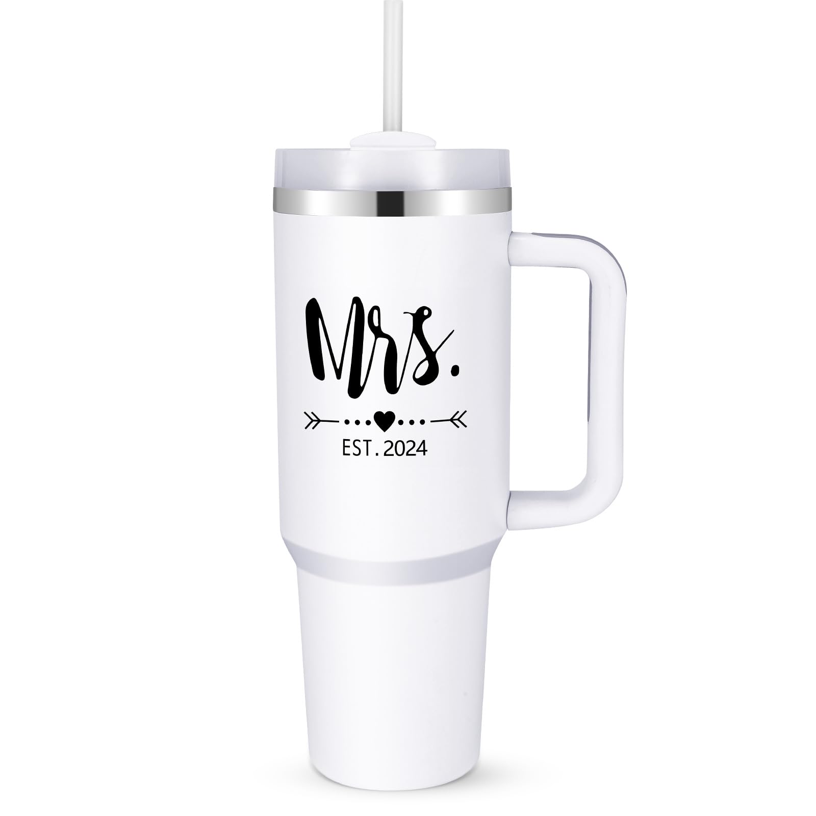 Mr & Mrs Tumblers, Mr and Mrs EST 2024 Stainless Steel Insulated Tumbler Set with Straw & Handle, 30 oz Travel Mug Tumbler for Couples Engagement Wedding Gifts, Cups for Bridal Shower Anniversary