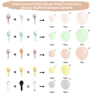 Pastel Green and Yellow Balloon Garland Arch kit - All Double Stuffed Balloons with Blush Pink Cream Grey Balloons for Birthday Baby Shower Bridal Shower Wedding Party