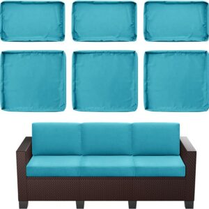 SUSIE'S GARDEN 6p Outdoor Cushion Slipcovers Outdoor Patio Cushions Covers Replacement Waterproof with Zipper for 5-Seat Outdoor Rattan Sofa Patio Furniture Cushion Covers Teal Blue, Covers Only