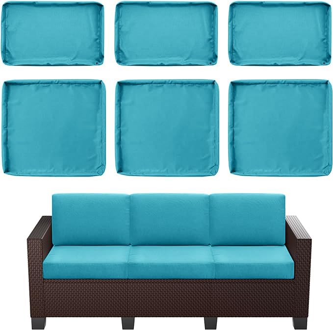 SUSIE'S GARDEN 6p Outdoor Cushion Slipcovers Outdoor Patio Cushions Covers Replacement Waterproof with Zipper for 5-Seat Outdoor Rattan Sofa Patio Furniture Cushion Covers Teal Blue, Covers Only