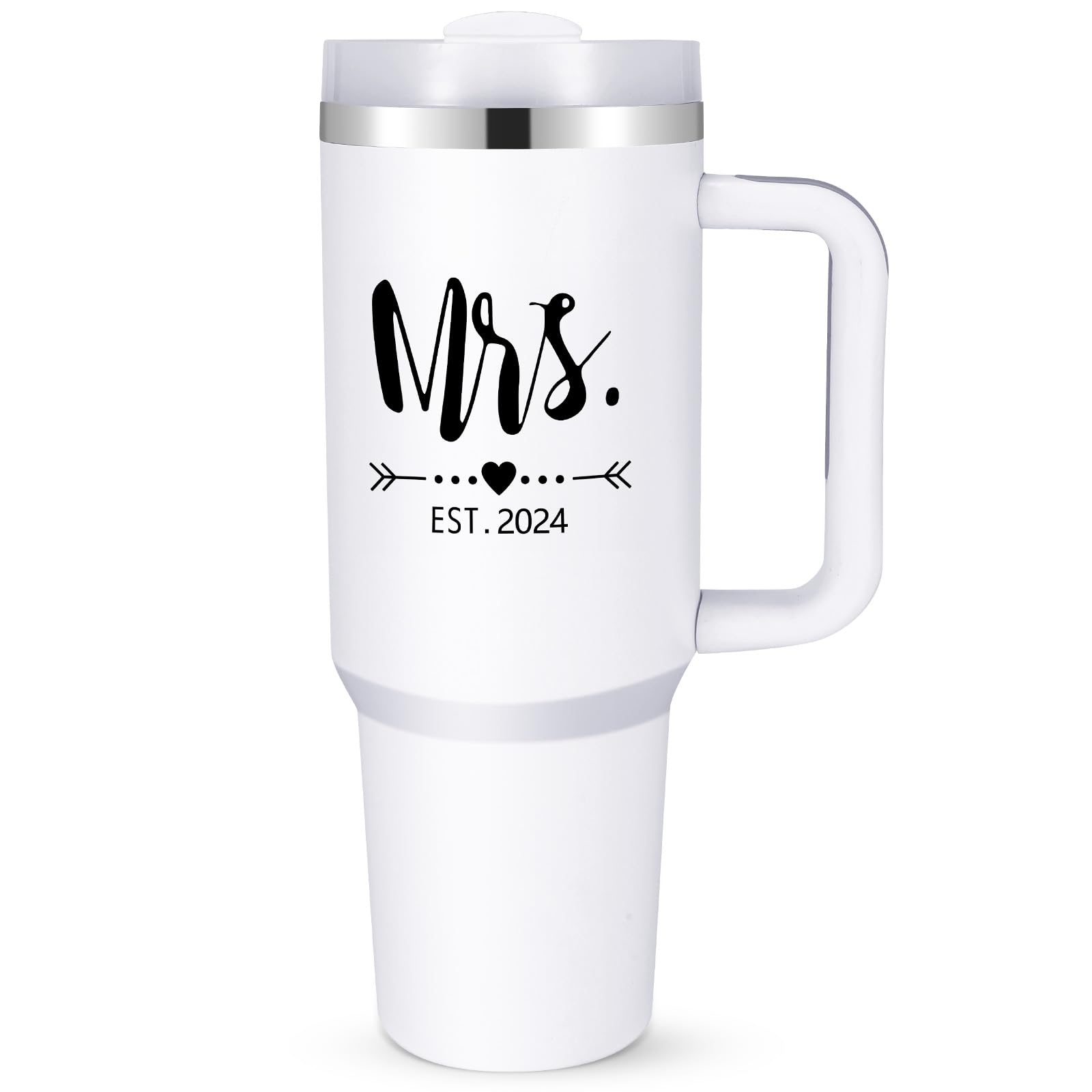 Mr & Mrs Tumblers, Mr and Mrs EST 2024 Stainless Steel Insulated Tumbler Set with Straw & Handle, 30 oz Travel Mug Tumbler for Couples Engagement Wedding Gifts, Cups for Bridal Shower Anniversary