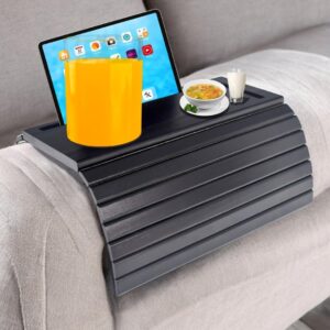 bamboo couch arm tray table clip-on foldable sofa armrest tray for drinks, snacks - anti-slip design for wide couches and small spaces