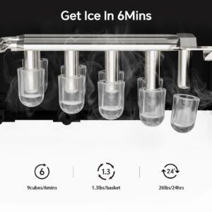 LHRIVER Ice Makers Countertop,26Lbs/24H,9 Pcs/6 Mins,Portable Countertop Ice Maker Machine with Self-Cleaning,Small Ice Maker with Ice Basket Handle for Home/Kitchen(Black)