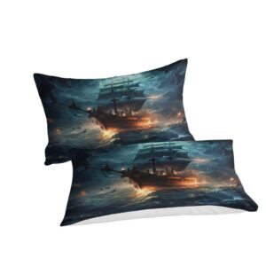 ERGTT Pirate Ship for Boys Girls Duvet Cover 3D Print Ship Quilt Cover Comforter Covers Bedding Set with Pillow Cases with Zipper Closure Soft Microfiber 3 Pieces Full（203x228cm）, Style-8