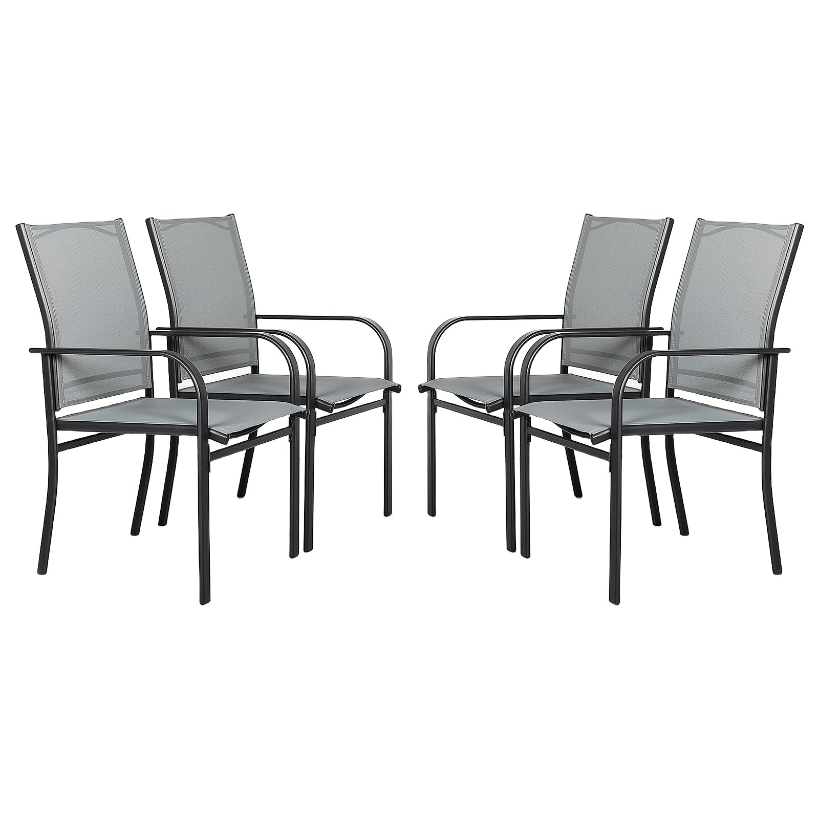 Betterland 4 Piece Patio Textilene Dining Chairs, Outdoor Metal Dining Chair Set of 4, Chair for Indoor & Outdoor Dining Table Garden Backyard Bistro Furniture, Grey