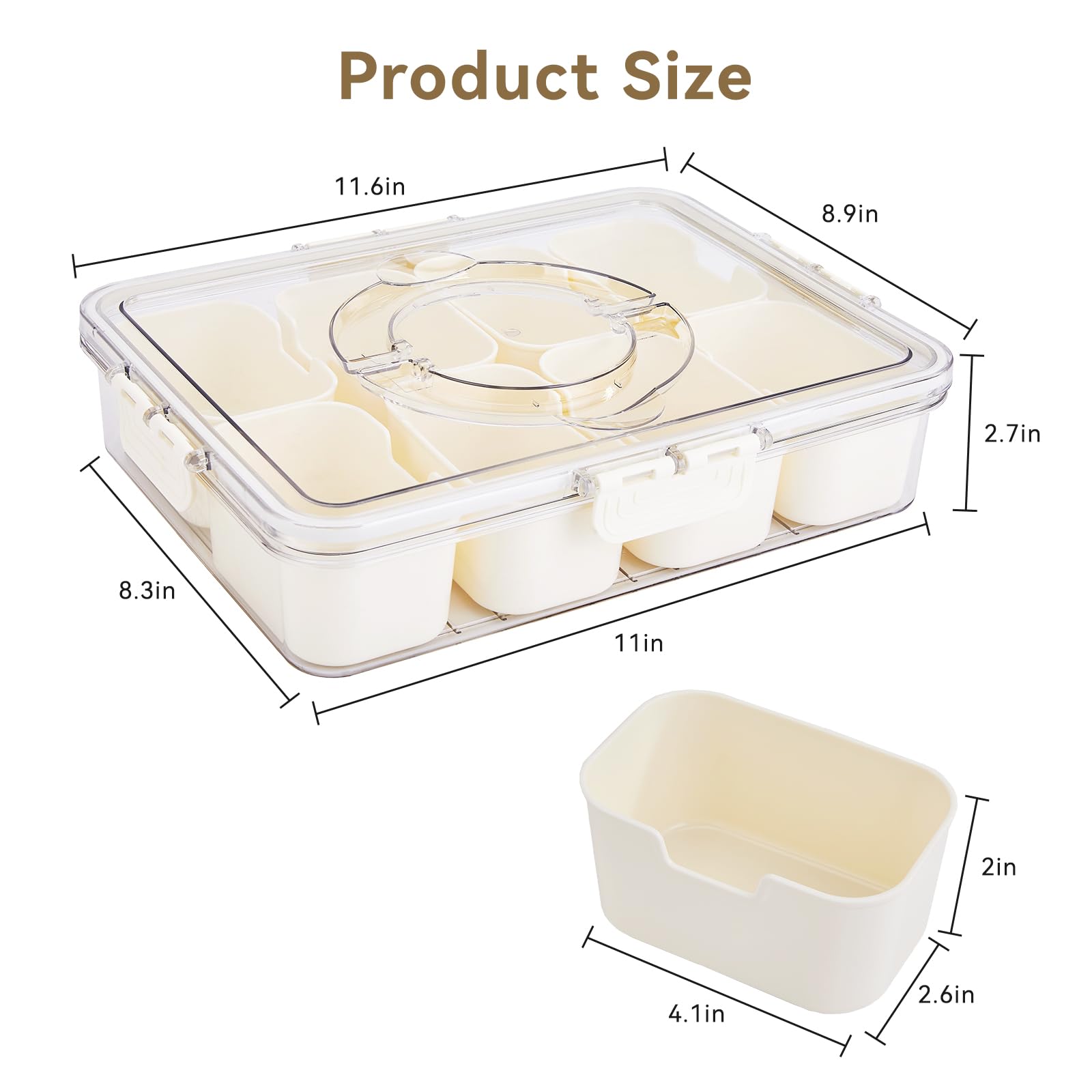 SOLEJAZZ Divided Serving Tray with Lid and Handle, Snackle Box Container Clear Snack Platters Charcuterie Organizer, Serving Platter Veggie Tray for Candy, Fruits, Nuts, Snacks, 2 Pack