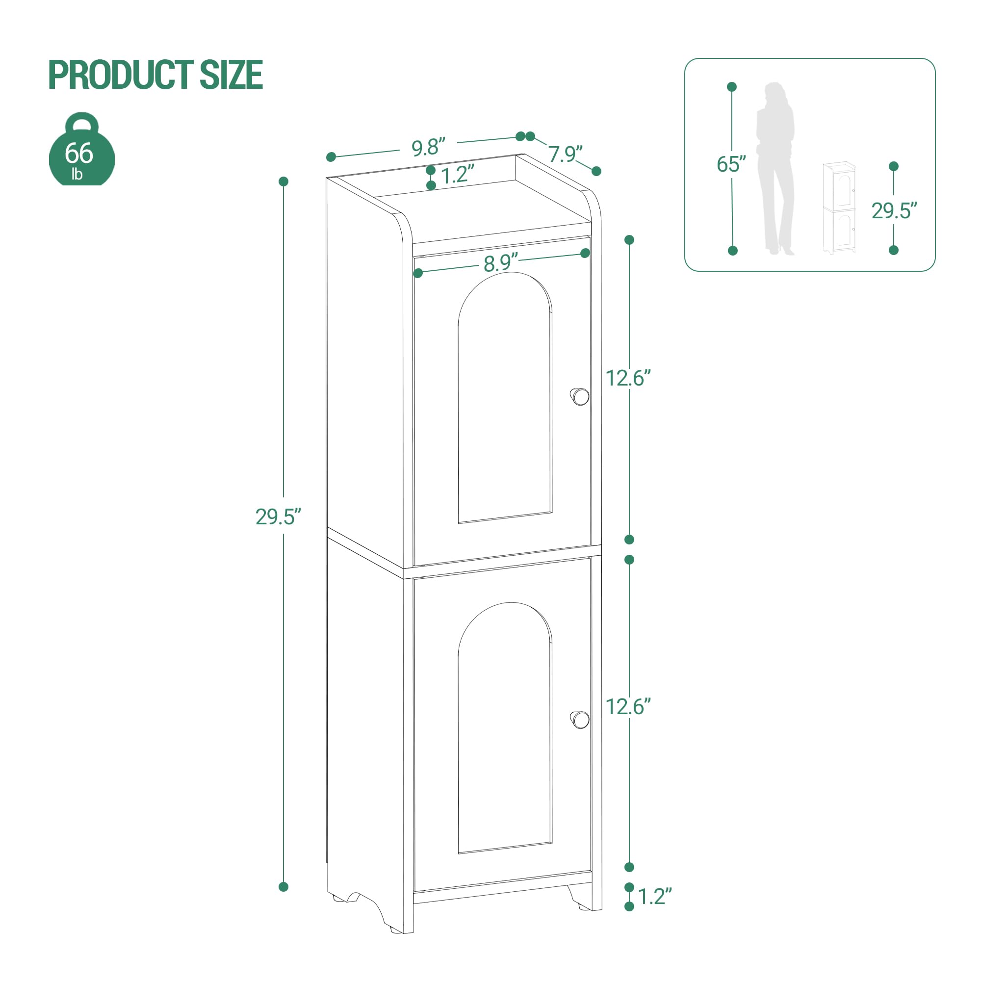 Hzuaneri Bathroom Storage Cabinet, Corner Floor Cabinet with 2 Doors and Adjustable Shelf, Narrow Toilet Paper Cabinet, Bathroom Organizer for Small Spaces, White BC19913X