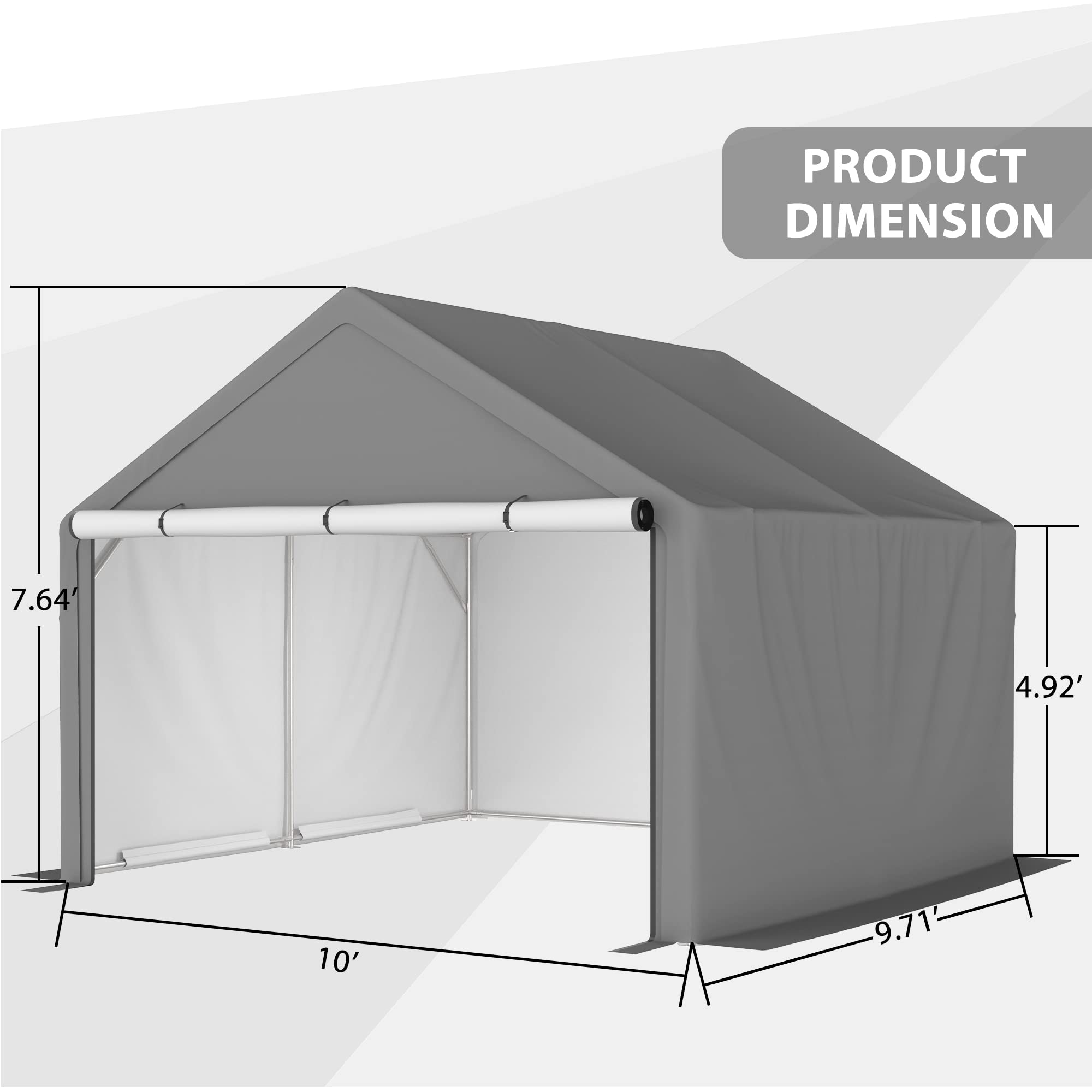 EDWINENE Carport, 10x10 FT Portable Outdoor Storage Garage, Heavy Duty Storage Garage Shed with Roll-up Doors Shelter for Garden Tool, Lawn Mower, Motorcycleand, Bike (10x10FT Gray)