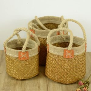 Keebgyy Woven Baskets, Belly Basket with Handles, Multi Purpose Seaweed Belly Basket with Handle, Decorative Basket for Living Room and Bedroom and for Storage of Blankets, Home Decor(#3)