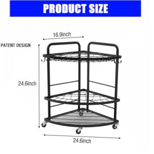 DIYTuning Garden Tool Organizer with Lockable Wheels and Storage Hooks,Garage Lawn and Outdoor,Steel Yard Tool Racks to Store Yard Long Rakes,Brooms,Mops and Buckets,Garden Tool Rolling Cart