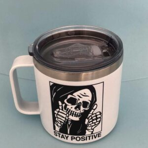 EXIGENT Funny Stay Positive Skull Coffee Tea Cup Mug Collectible 14Oz Ounces Birthday Gifts Decorations (SKULL)