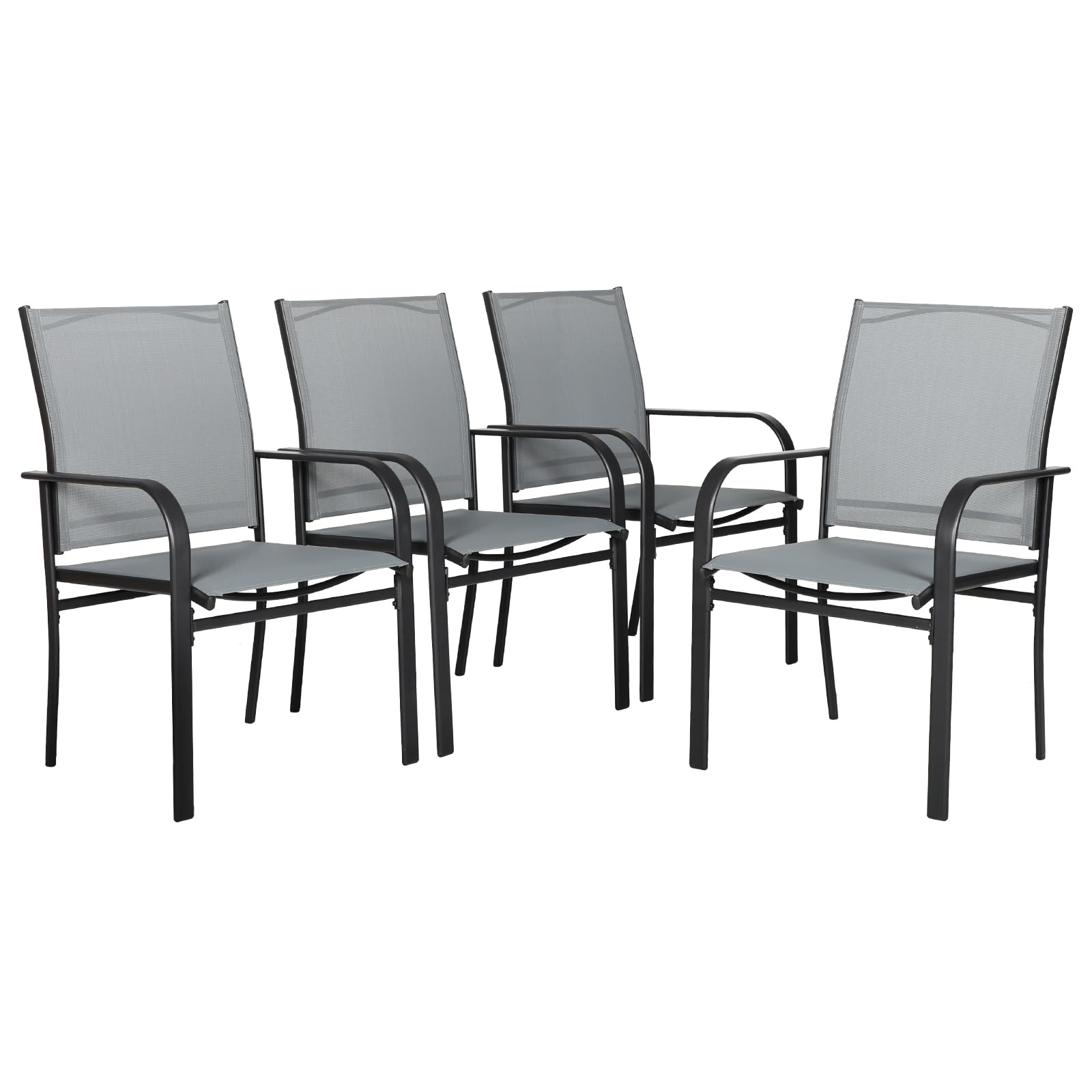 Betterland 4 Piece Patio Textilene Dining Chairs, Outdoor Metal Dining Chair Set of 4, Chair for Indoor & Outdoor Dining Table Garden Backyard Bistro Furniture, Grey