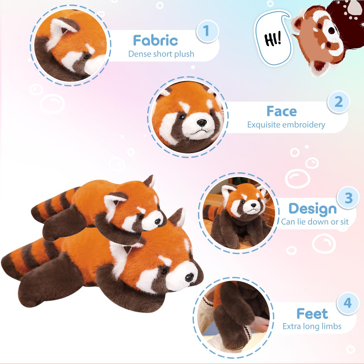 MELECERi Cute Plush Red Panda Stuffed Animals 23.6in Soft Red Panda Raccoon Plushie Pillow Toy Large Plushie Gifts for Kids