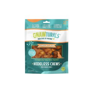 gnawturals hideless chews ribbed bones | for small dogs | rawhide free, pumpkin, psyllium husk and chicory root for easy digestion and overall gut health (12 bones, pumpkin)