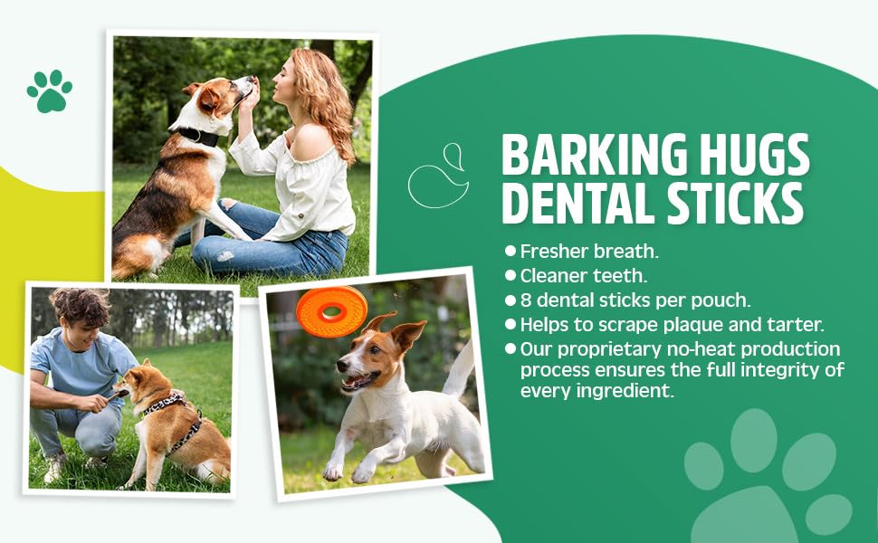 BARKING HUGS Dental Sticks - Natural Dog Dental Treats for Fresh Breath & Clean Teeth, All Natural Dog Breath freshener Dogs, No Grain or fillers, Dental Chews for Dogs with Peppermint Oil