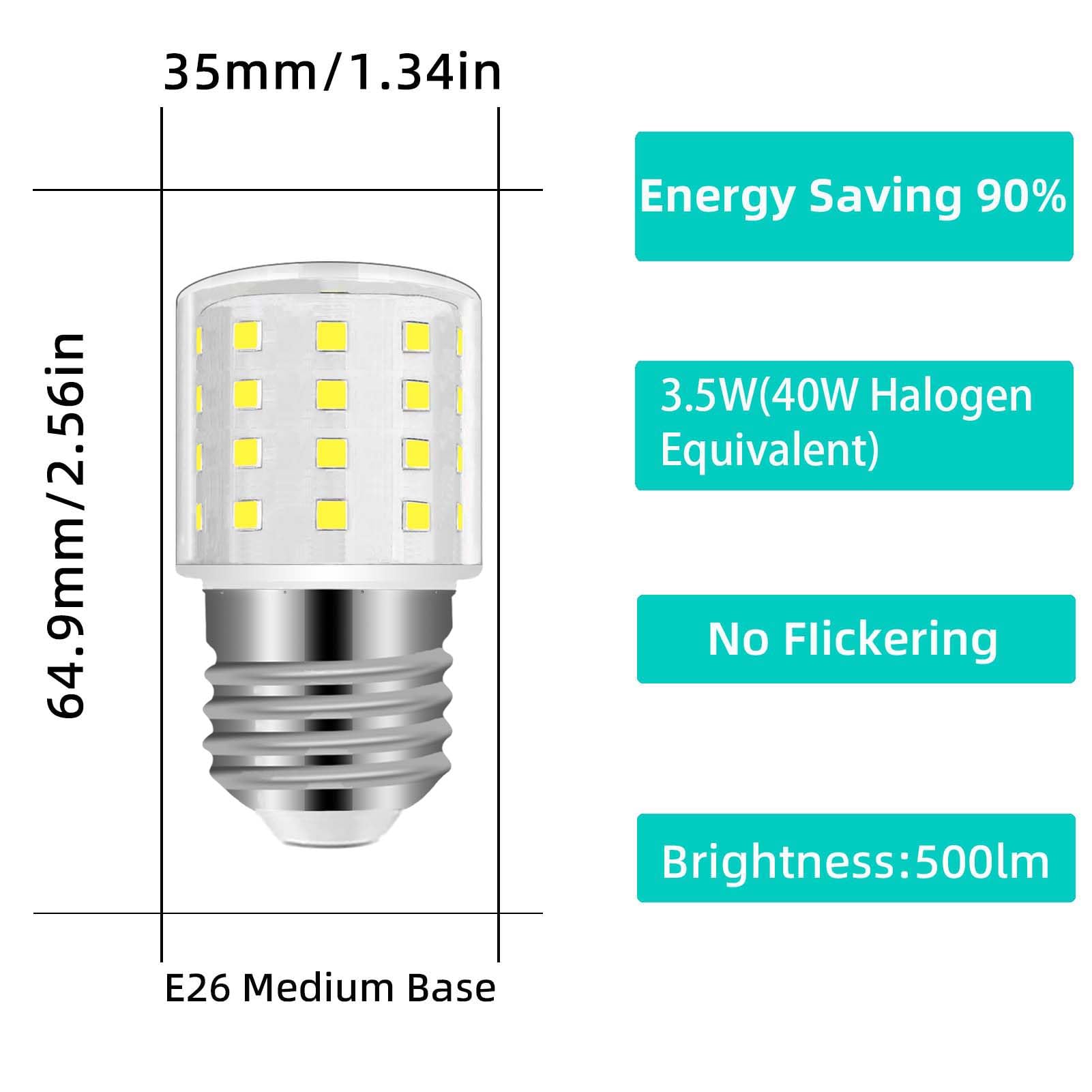 hekmazon Led Refrigerator KEI D34L Light Bulb AC 100-265V 3.5W 40W Halogen Equivalent E26 Medium Base Daylight White 6100K 500Lm Pack of 1