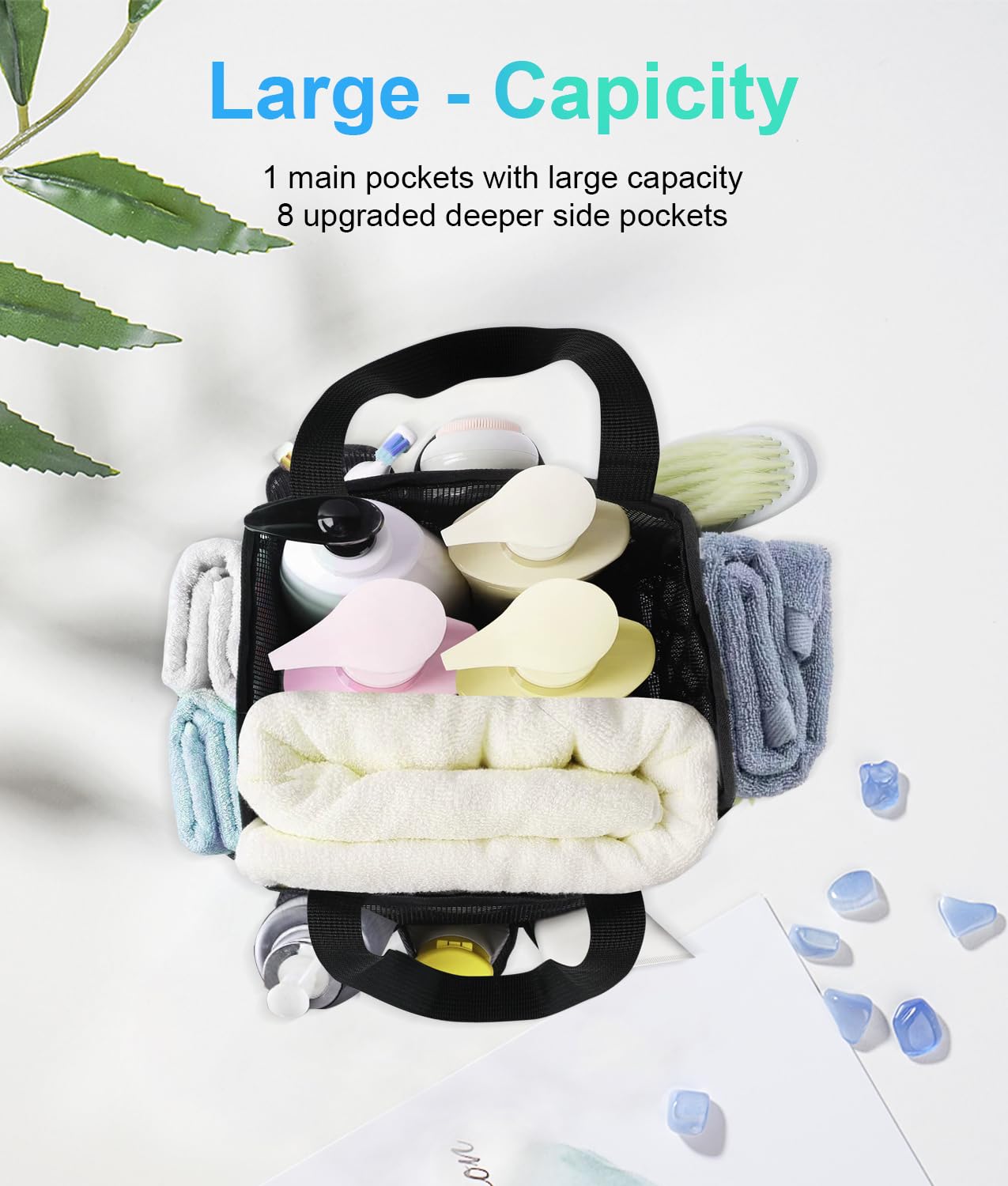 Shower Caddy,2 Pcs Mesh Shower Caddy Portable for College Dorm with 8-Pockets Large Capacity,Shower Bag for Bathroom Hanging Quick Dry,Essentials for Beach Gym Swim Camp Travel,2 Handles 1 Hook