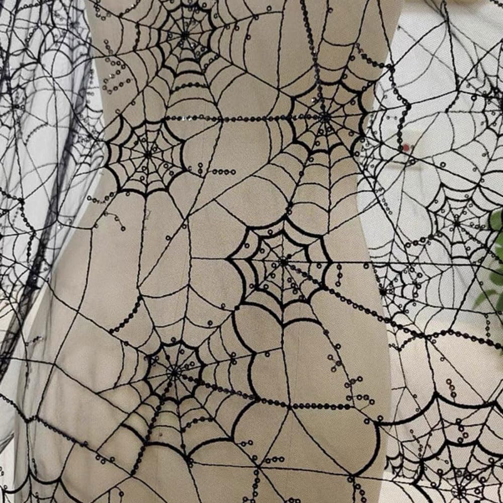 Spiderweb Lace Fabric Soft Black Lace Fabric by The Yard Halloween Cobweb Tulle Fabric for DIY Dress Top Sew Party Decorative Overlays for Table,Halloween Decor (Black, 3 Yard (70 x51 in))