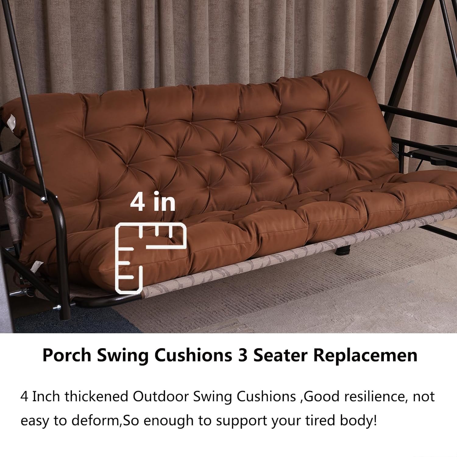 LCYY.TG Porch Swing Cushions, Outdoor 3 Seats Swing Cushion Replacement Pad with Backrest, Waterproof Bench Cushion with Ties, for Porch,Garden,Backyard Furniture Patio Lounger (Coffee 60 * 40 in)